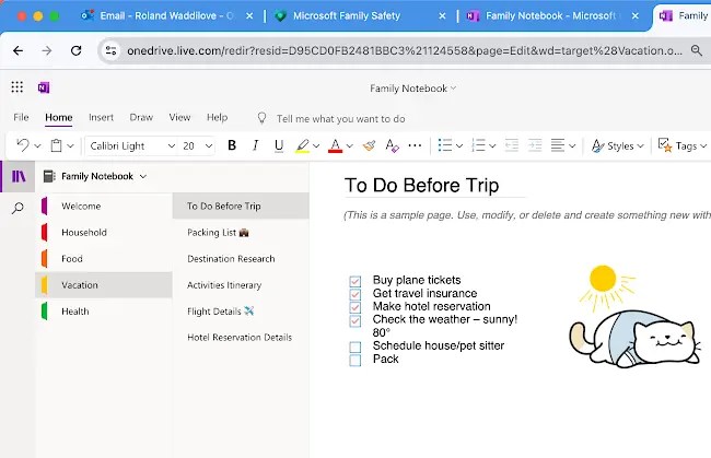 Create a family OneNote notebook that everyone can share – RAWinfopages